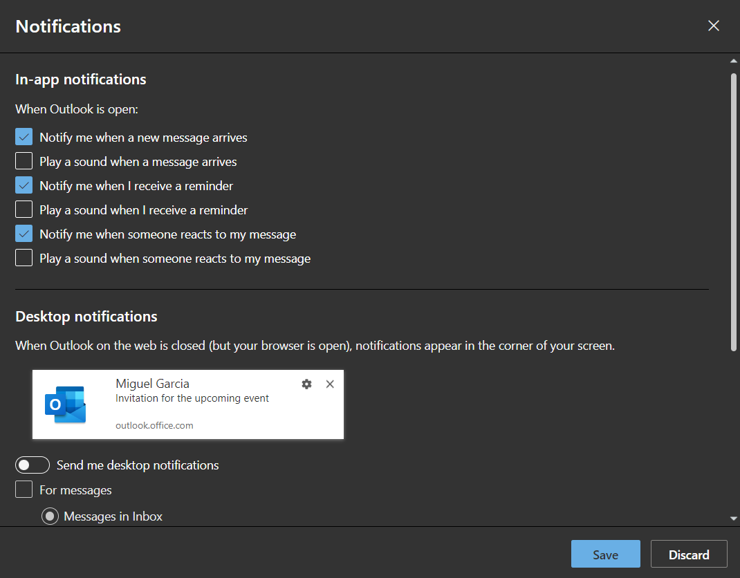 Edit Notification settings on Outlook Web – BDMAT IT Support